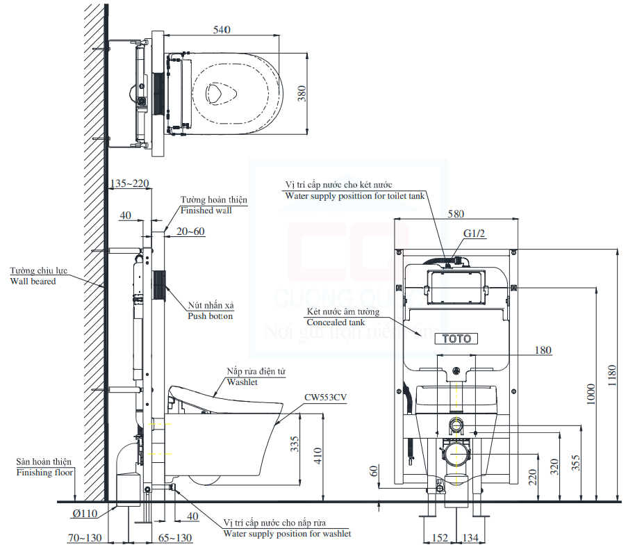 Bồn cầu TOTO CW553C/TCF34570GAA/WH172AAT/TCA502/MB170P treo tường